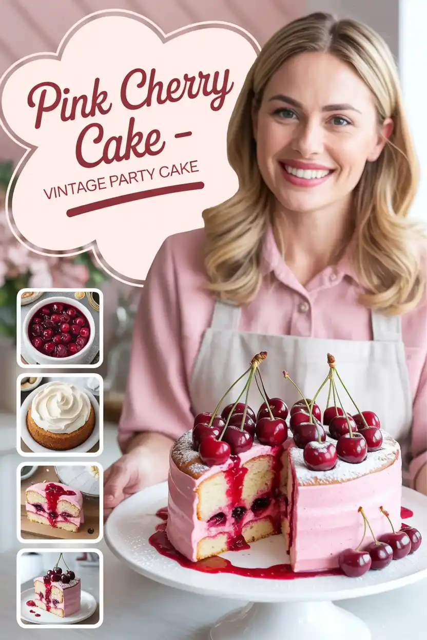 Pink Cherry Cake - Vintage Party Cake - Long Suppering Food Ideas