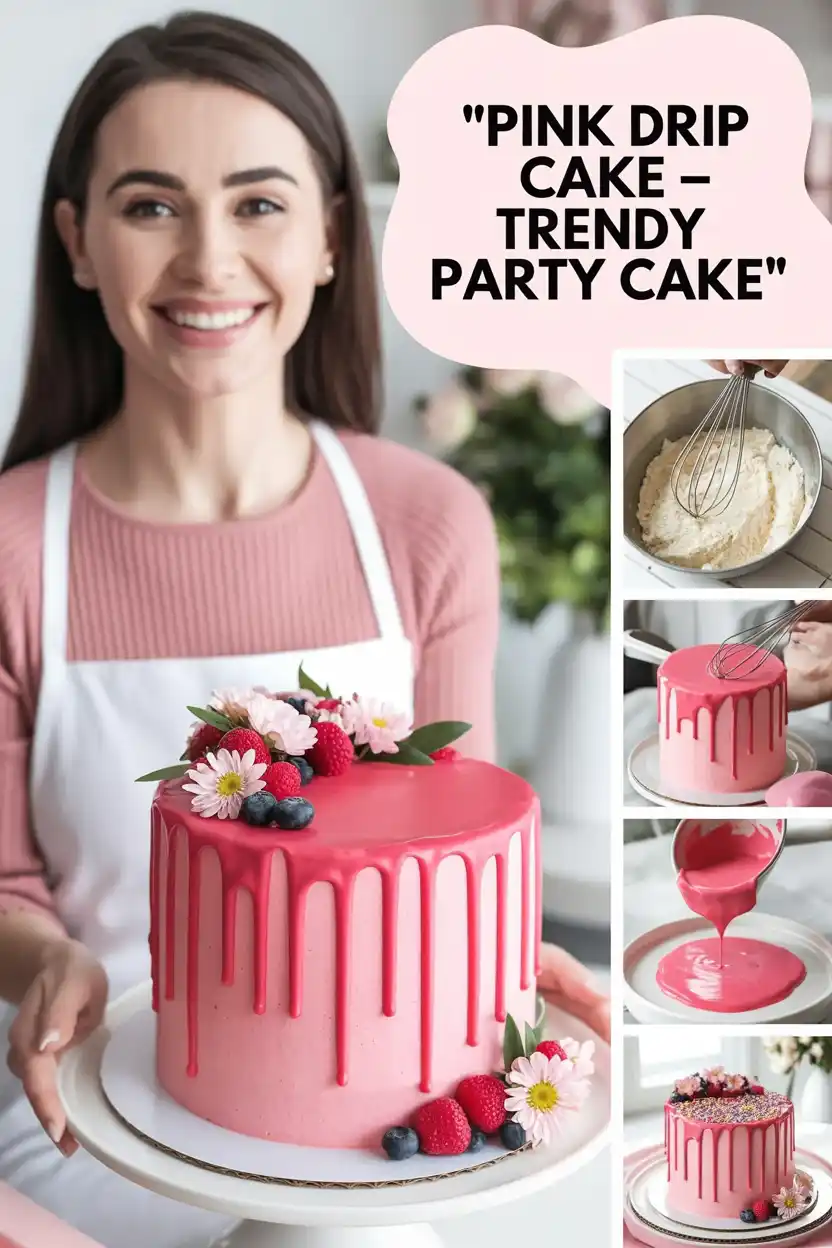 Pink Drip Cake - Trendy Party Cake - Long Suppering Food Ideas